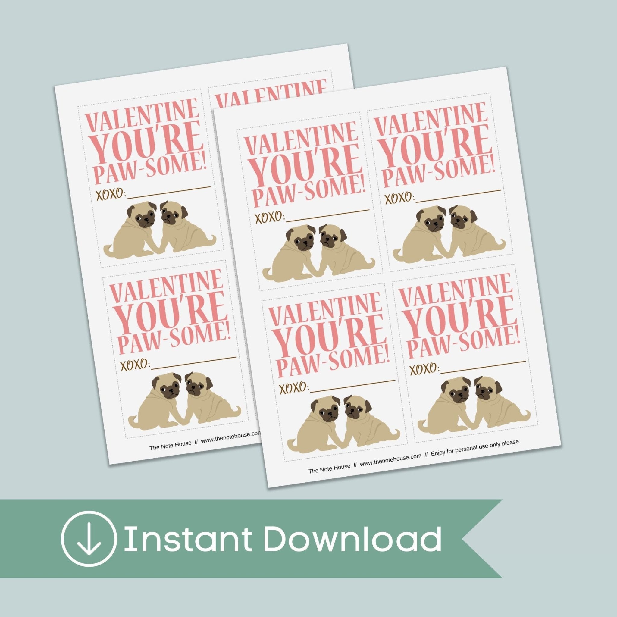 Pug - Classroom Valentine's Day Cards - Printable Instant Download ...