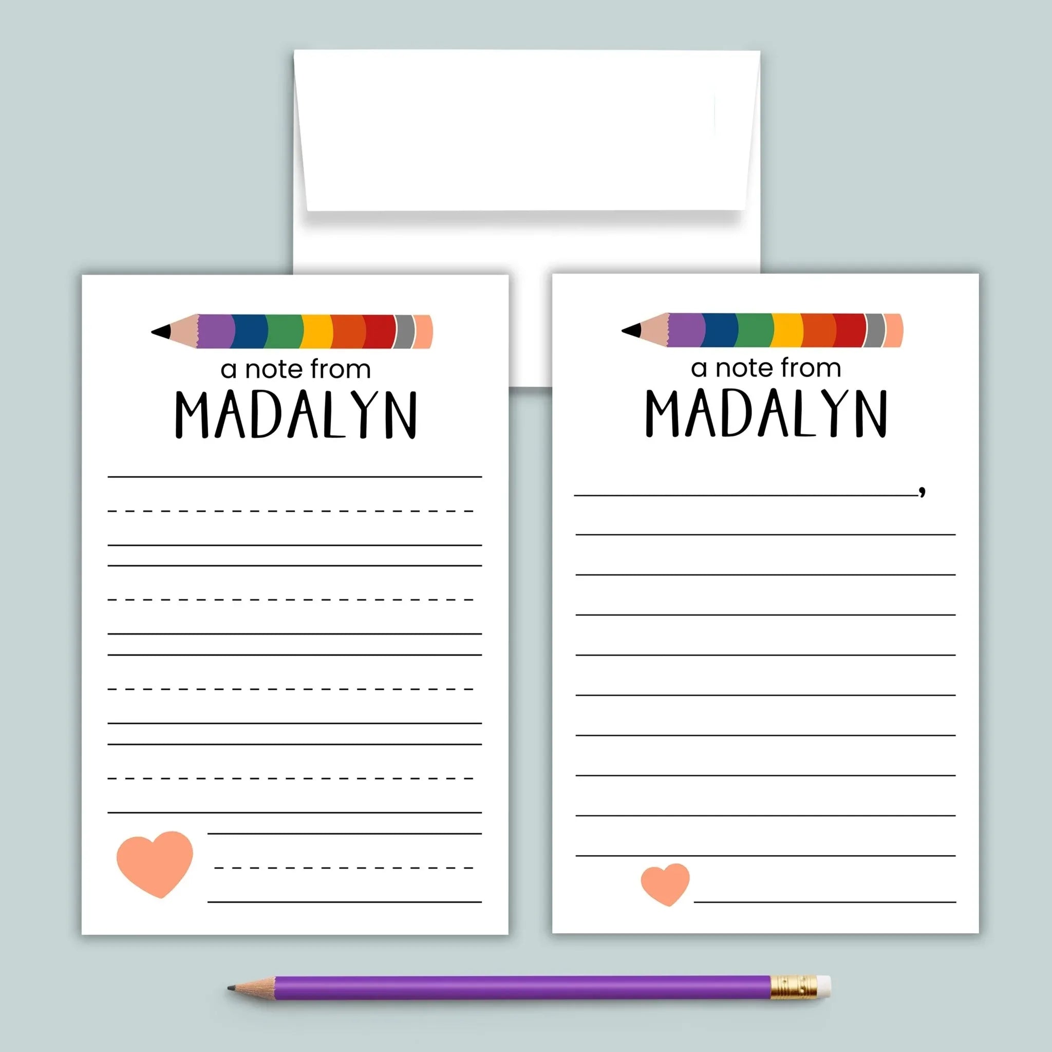 Rainbow Pencil - Personalized Lined Letter Template – The Note House