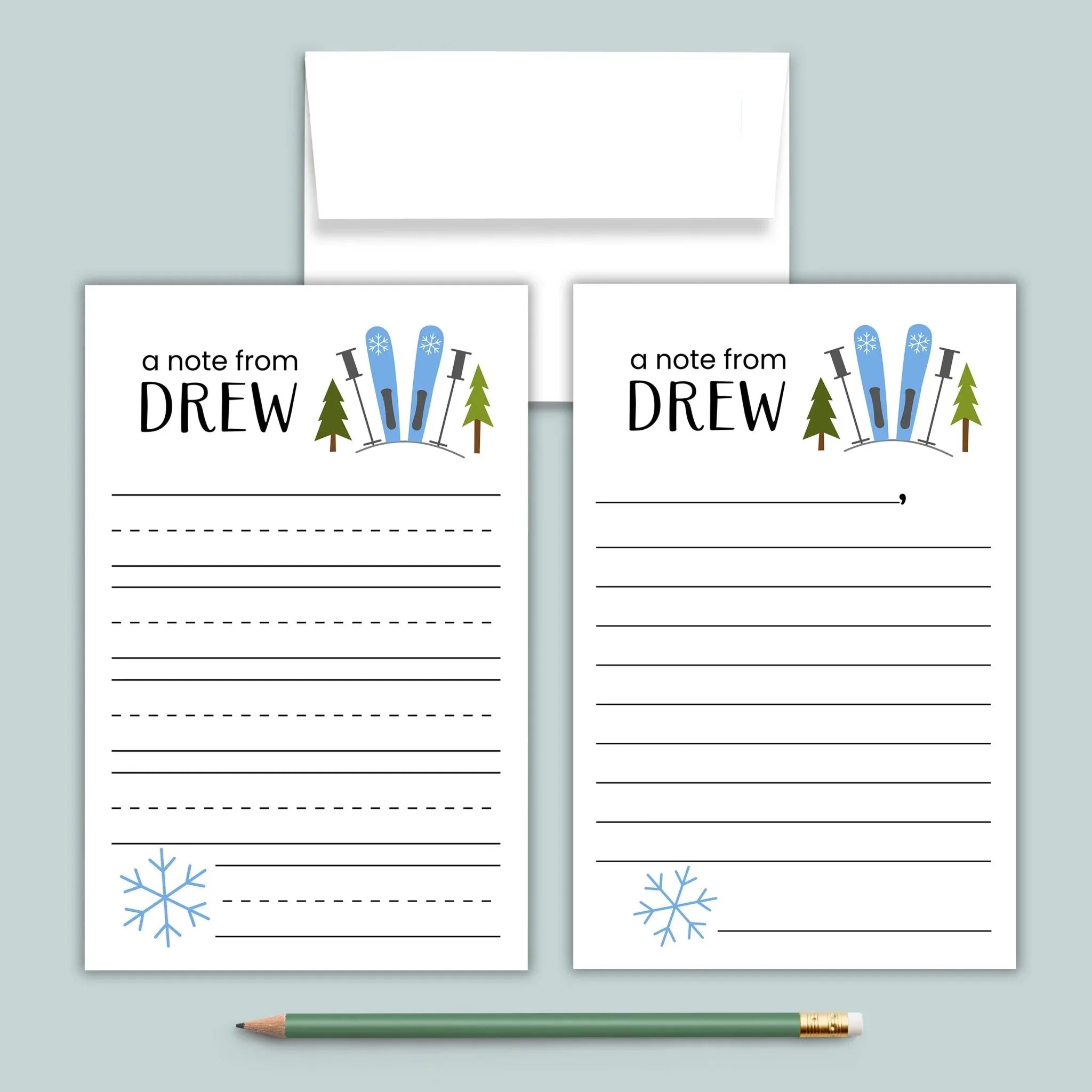 Snow Skiing - Personalized Lined Letter Template – The Note House