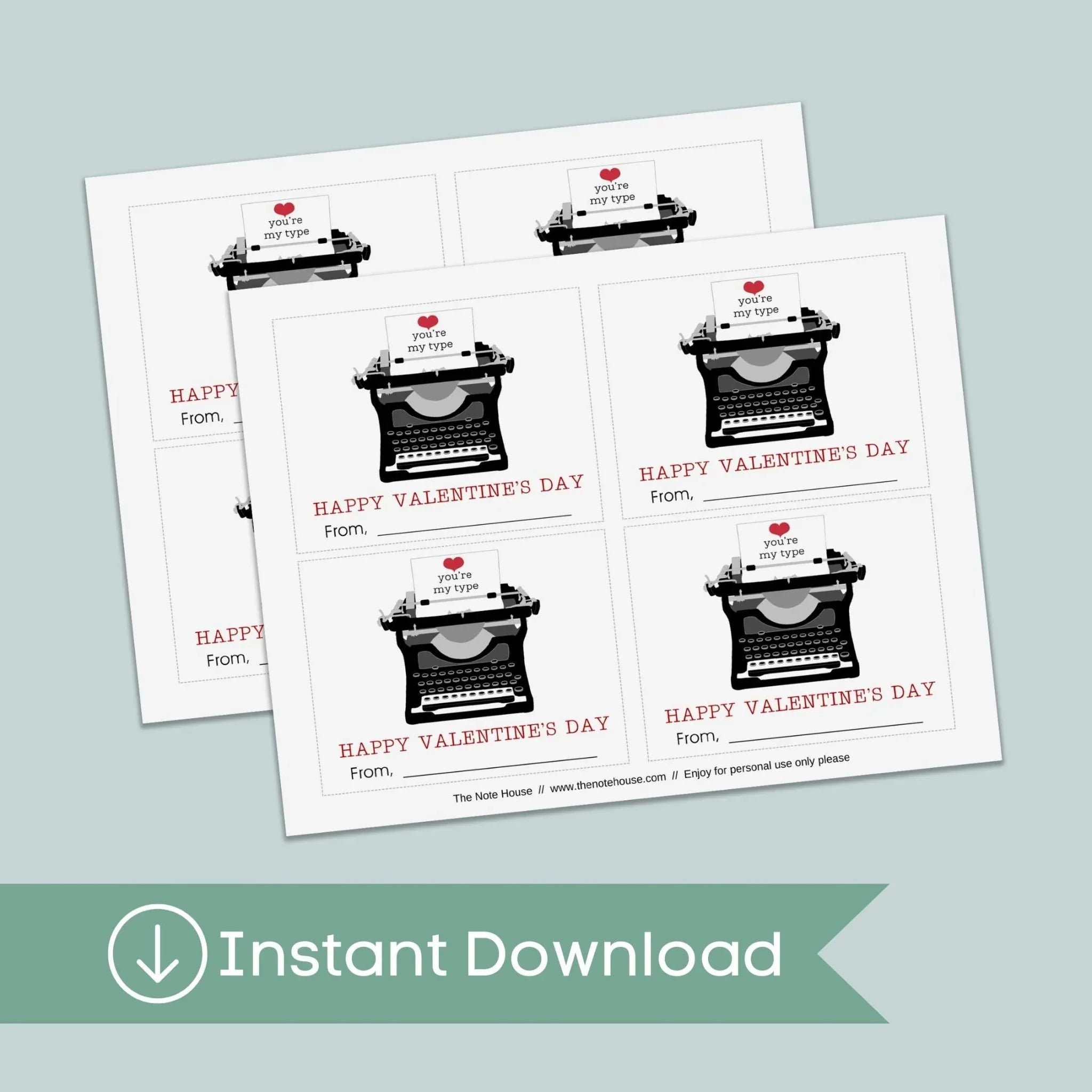 Typewriter - Classroom Valentine's Day Cards - Printable Instant Downl ...