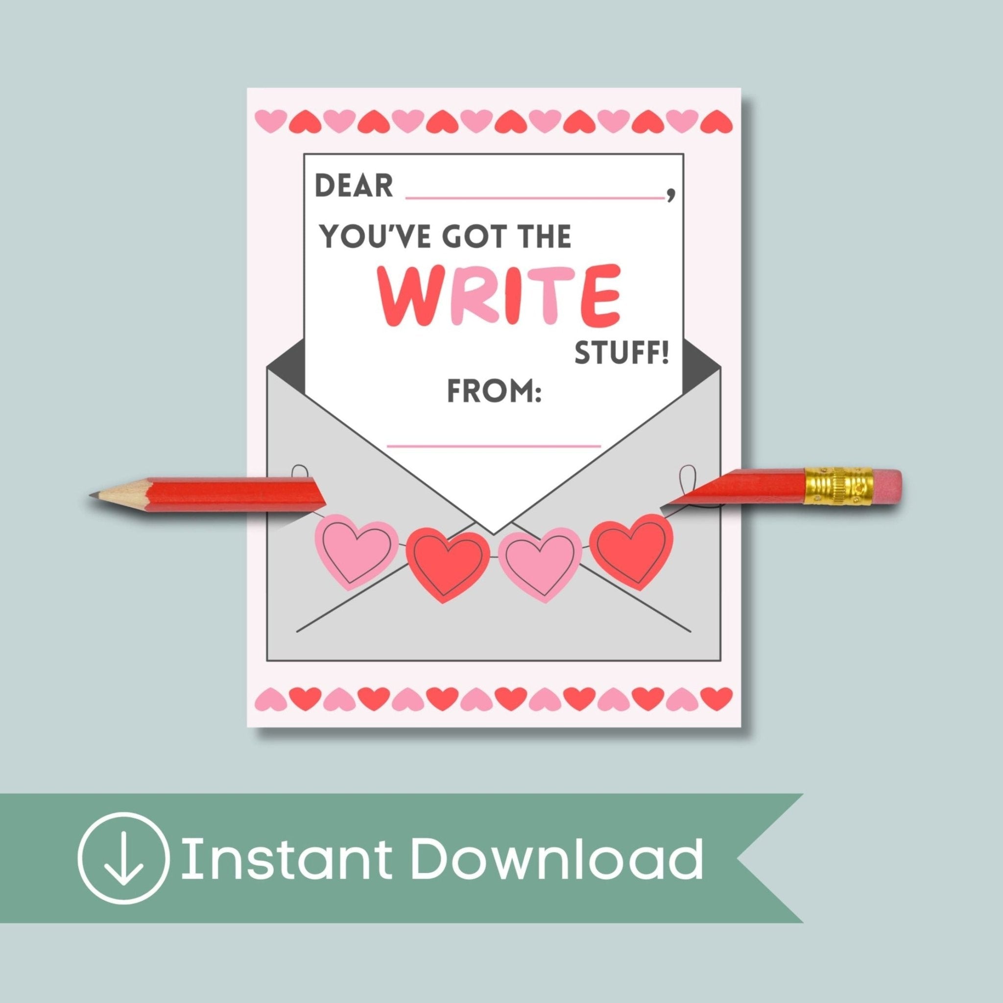 Pencil - Classroom Valentine's Day Cards - Printable Instant Download ...