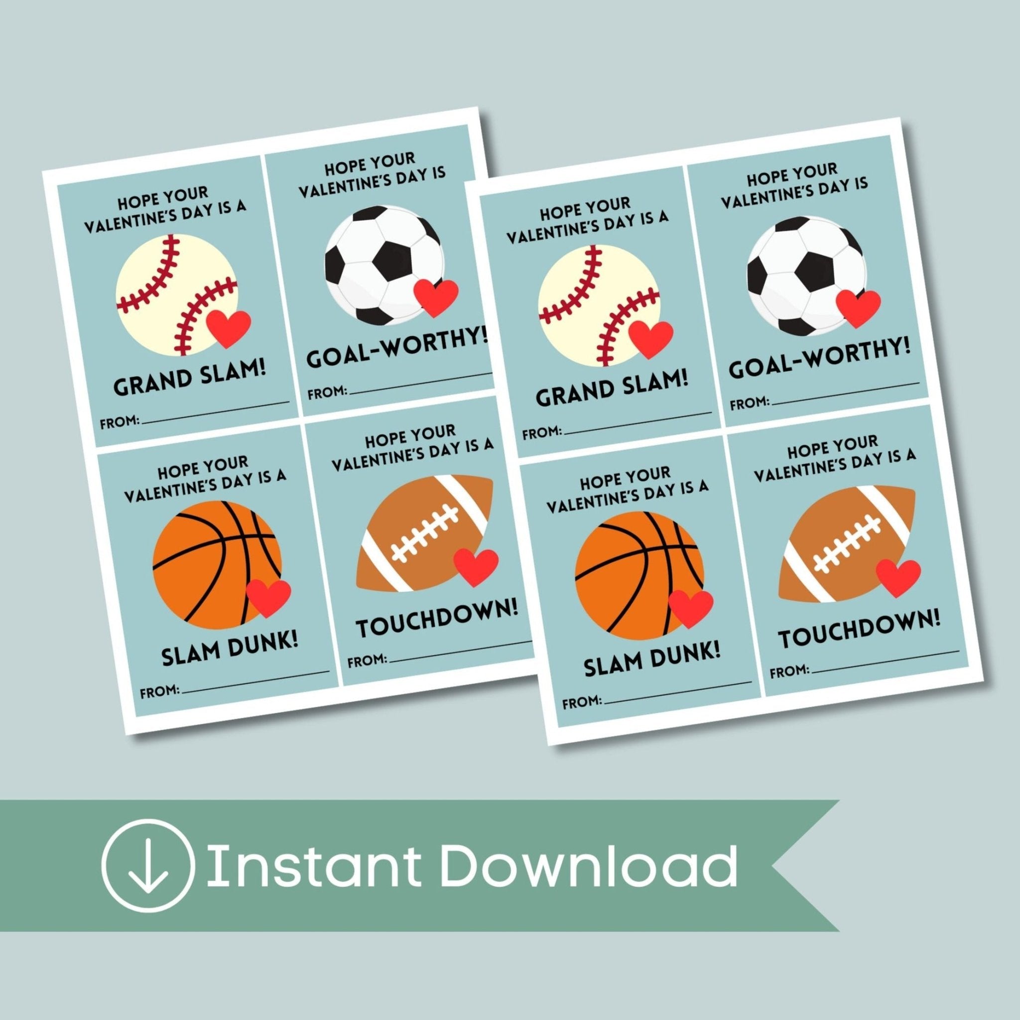 Sports - Classroom Valentine's Day Cards - Printable Instant Download ...