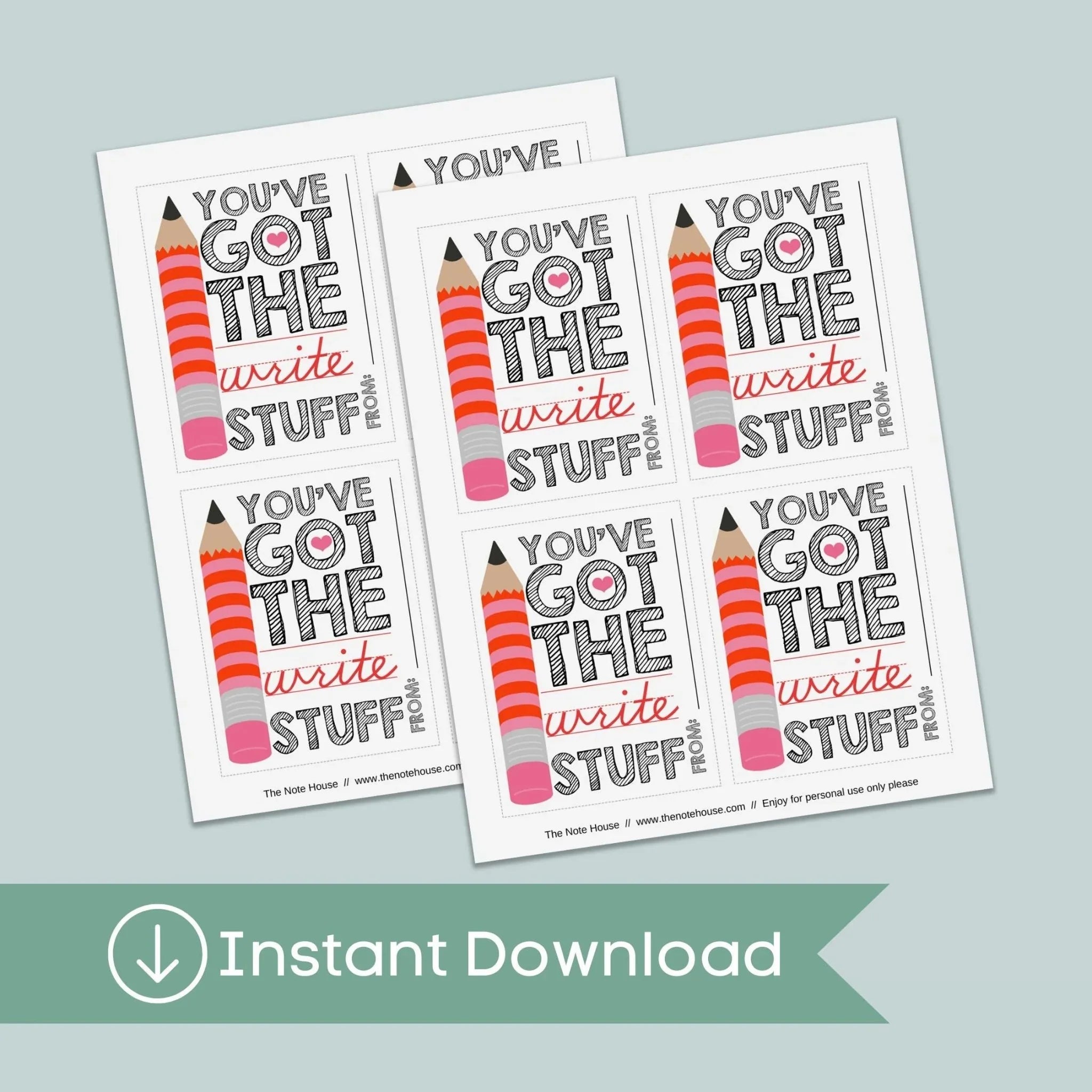 Pencil - Classroom Valentine's Day Cards - Printable Instant Download ...